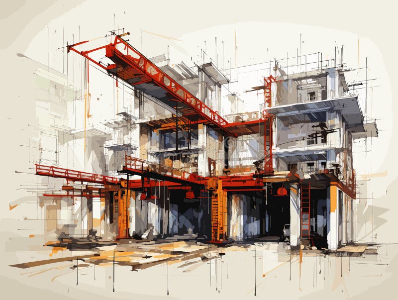 Construction Drawing in Hand-drawn Style Stock Vector - Illustration of ...