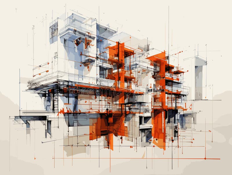 Construction Drawing in Hand-drawn Style Stock Vector - Illustration of ...