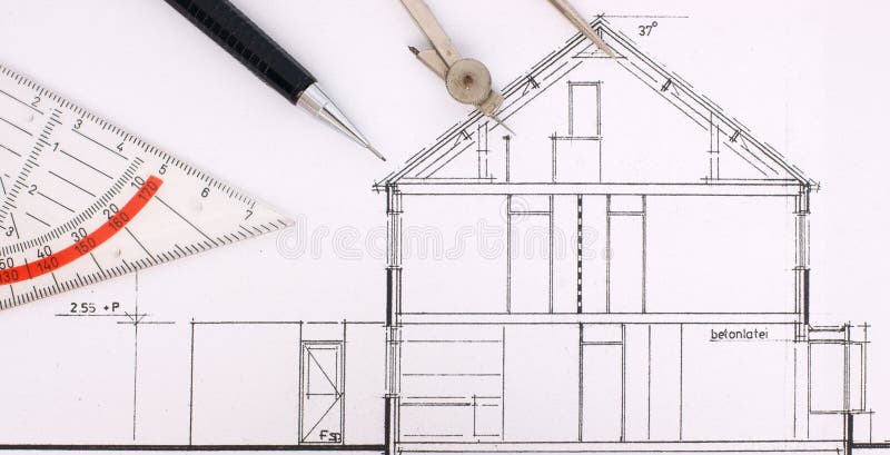 Construction Drawing of an House Stock Photo - Image of draft, house ...