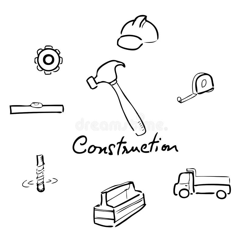 Construction Drawing Icons Set Stock Vector - Illustration of line ...