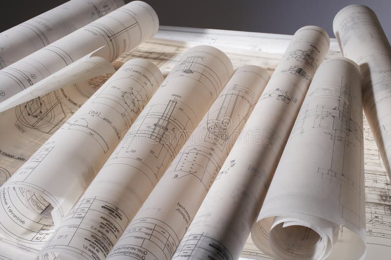 Rolled Construction Drawings Stock Image - Image of architecture ...