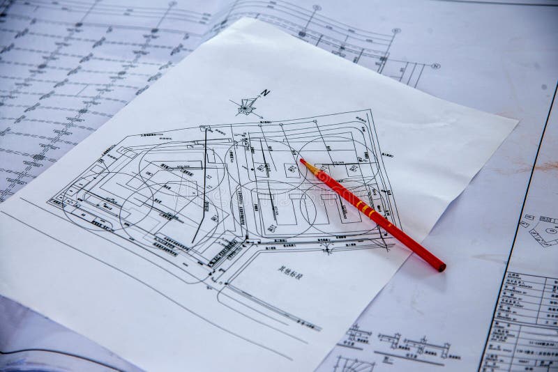 Construction Drawings on Construction Sites Stock Photo - Image of ...