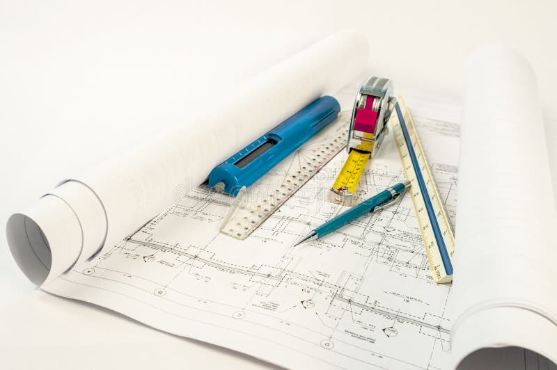Construction drawings stock photo. Image of equipment - 37493418