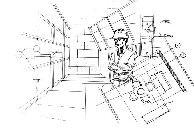 Construction Drawings and Engineers ,a Line Drawing Using Interior ...