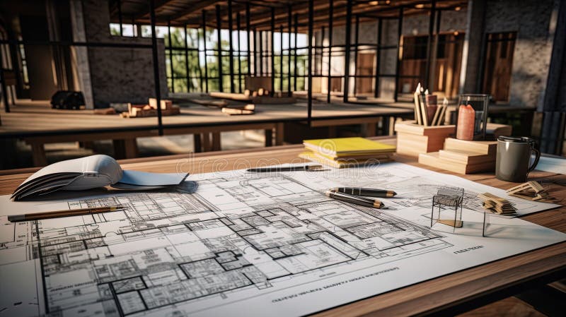 Construction Drawings and Tools on the Architect Desktop Stock ...