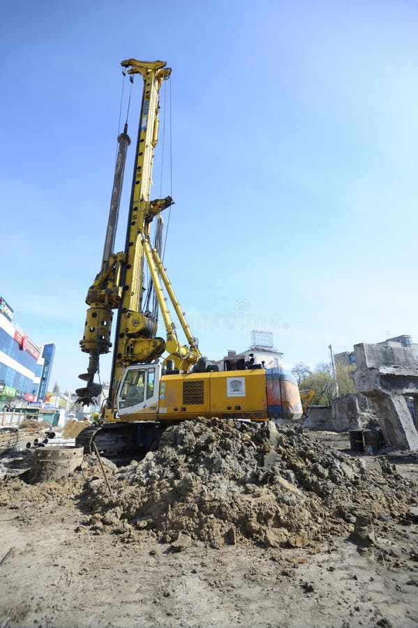 Construction Drilling Machine Bauer Working. Demolition of the ...