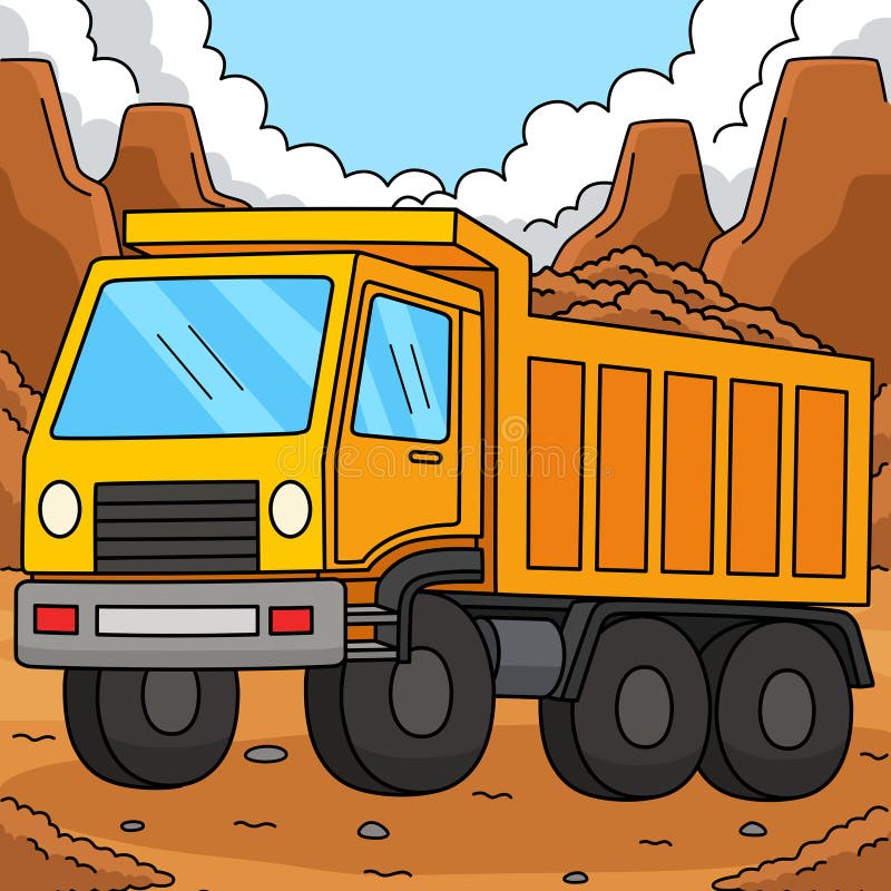 Construction Dump Truck Colored Cartoon Stock Vector - Illustration of ...
