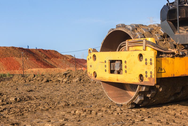 Construction Earthworks Compactor Machine Closeup Stock Image - Image ...