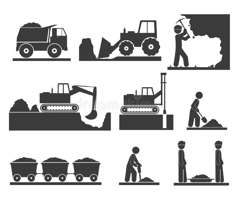 Vector black mining icons stock illustration. Illustration of power ...