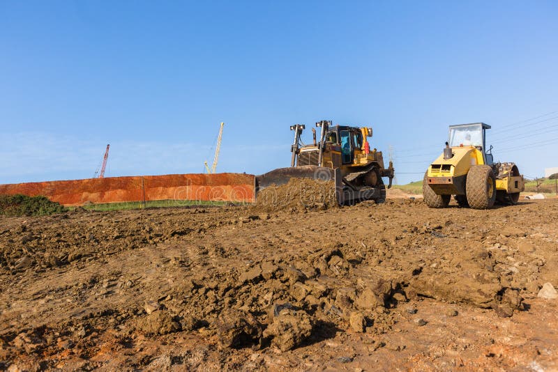 Construction Earthworks Mover Compactor Machines Stock Image - Image of ...