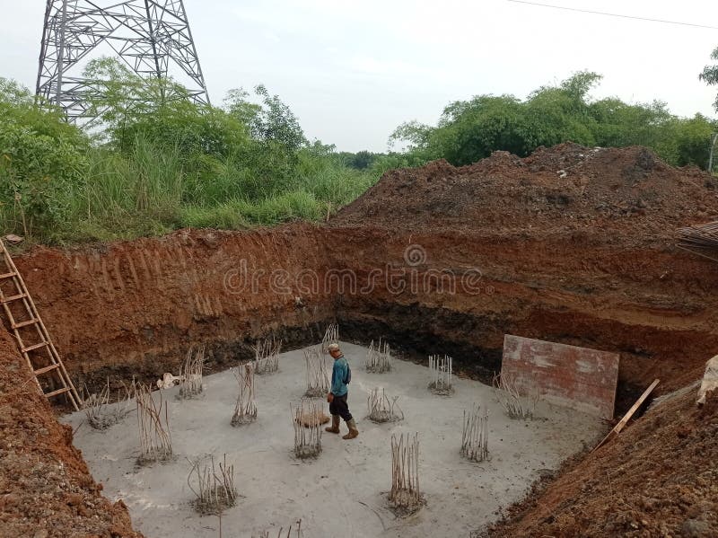 Construction of Electric Tower Foundations Stock Image - Image of open ...