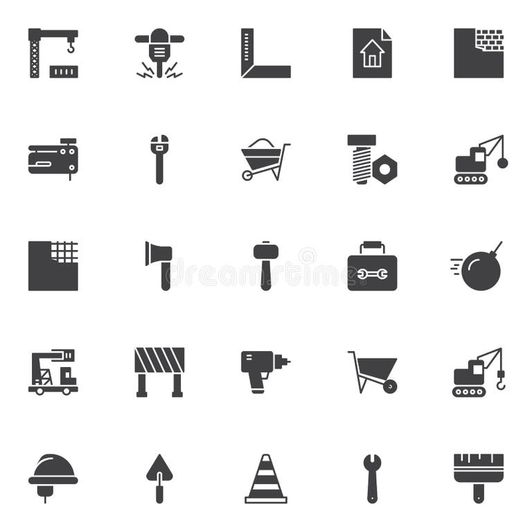 Construction Elements Vector Icons Set Stock Vector - Illustration of ...