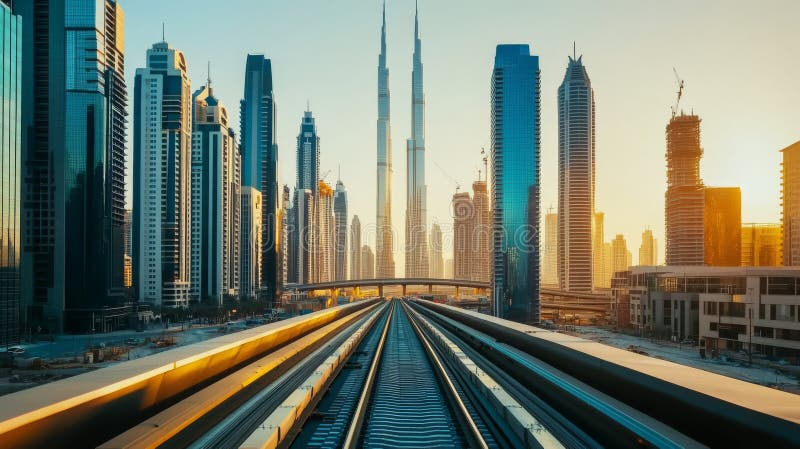 Construction of an Elevated Train Track at Sunrise Offers a View of the ...