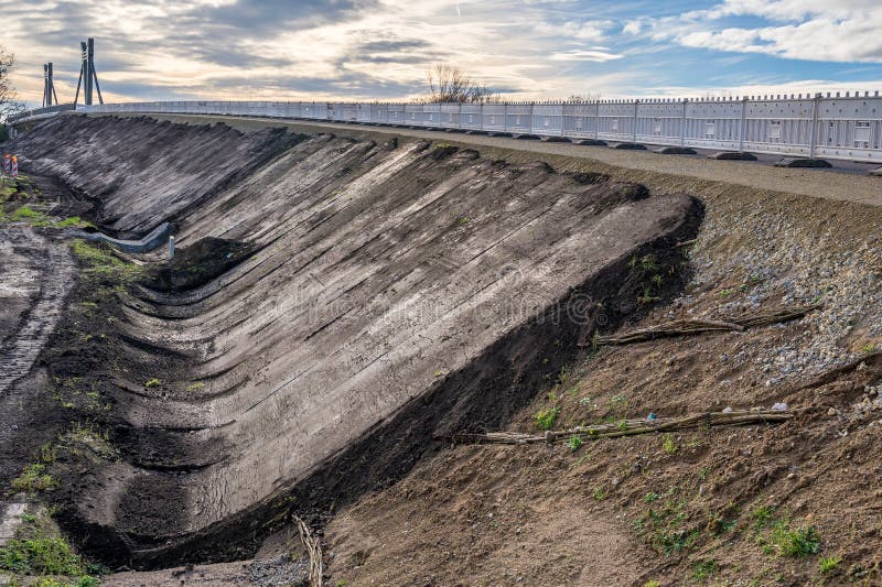 Construction of an Embankment for the Road To the Bridge Stock Image ...