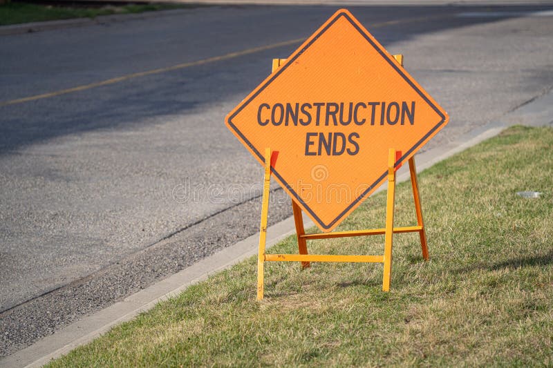 Construction Ends Sign beside a Road Stock Image - Image of street ...