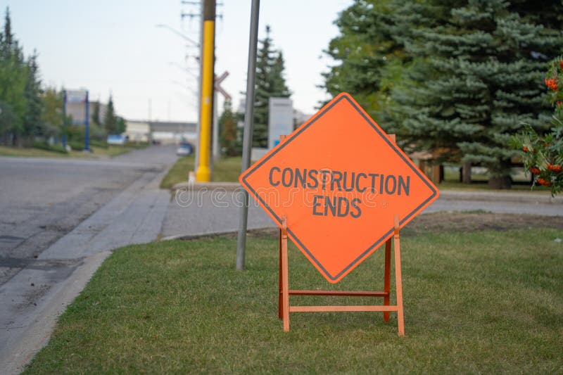 Construction Ends Sign beside a Road Stock Image - Image of caution ...