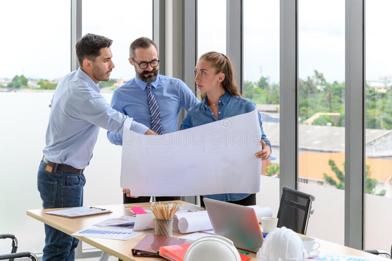 Top View of Engineers Team Meeting for Architectural Project ...