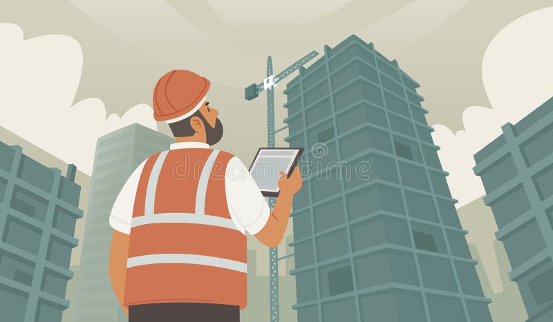Construction Engineer or Architect with Tablet in Hand Performing ...