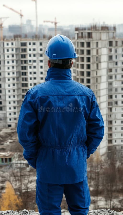 Construction Engineer in Blue Uniform Inspects Progress, Urban ...