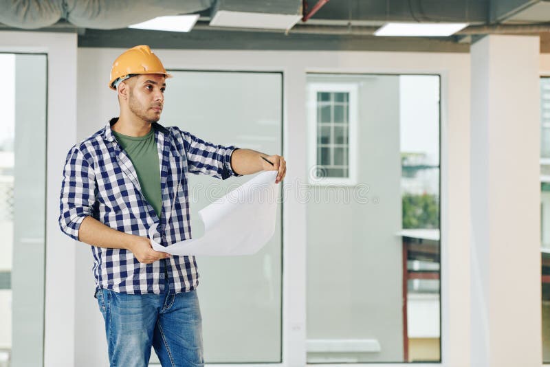 Construction Engineer with Blueprint Stock Photo - Image of manager ...