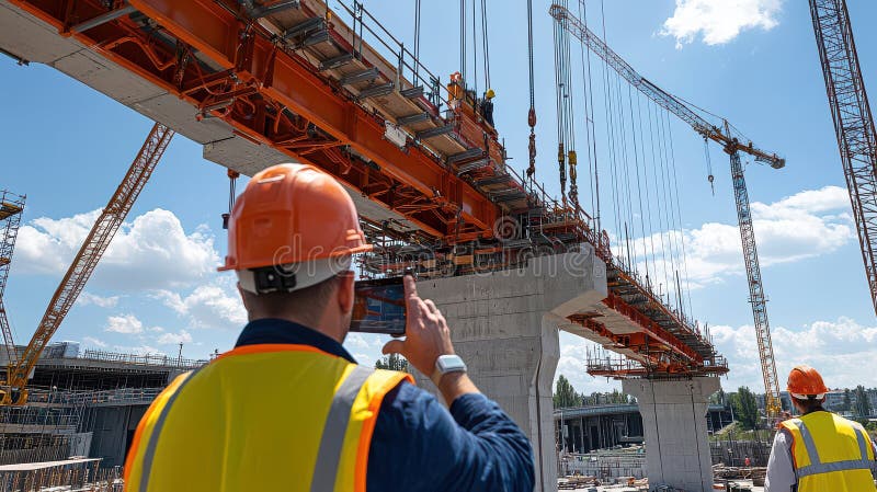 Construction Engineer Bridge Building Site Stock Illustration ...