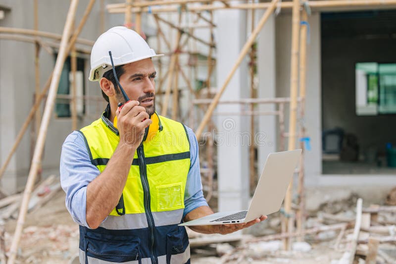 Construction Engineer Builder Work in Construction Site. Architect Home ...