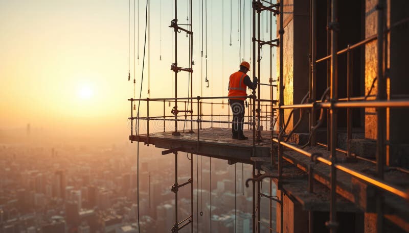 Construction Engineer on Building. Worker at Height. Sci-fi Style ...
