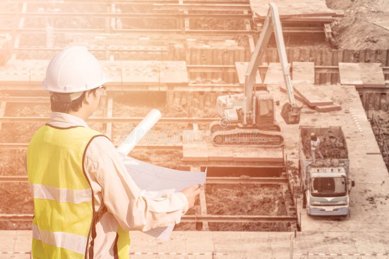Construction Engineer and Foreman Worker Checking Site Stock Photo ...