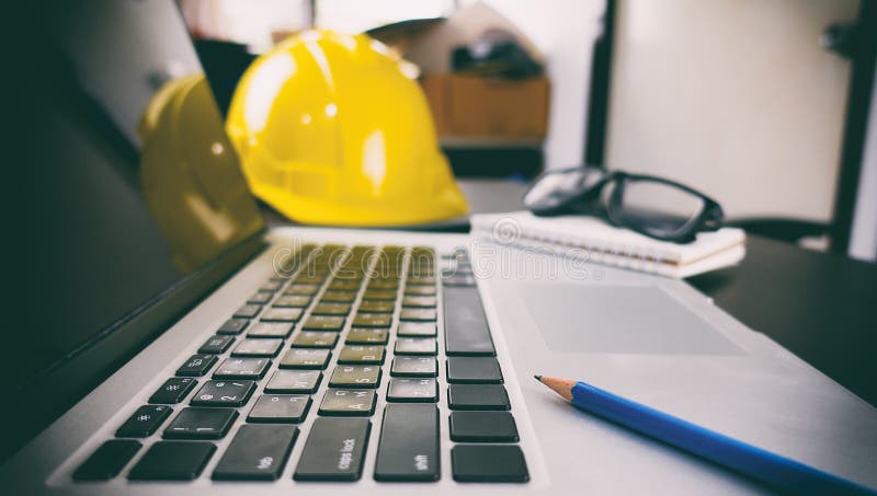 Construction Engineer Computer Laptop Stock Image - Image of work ...
