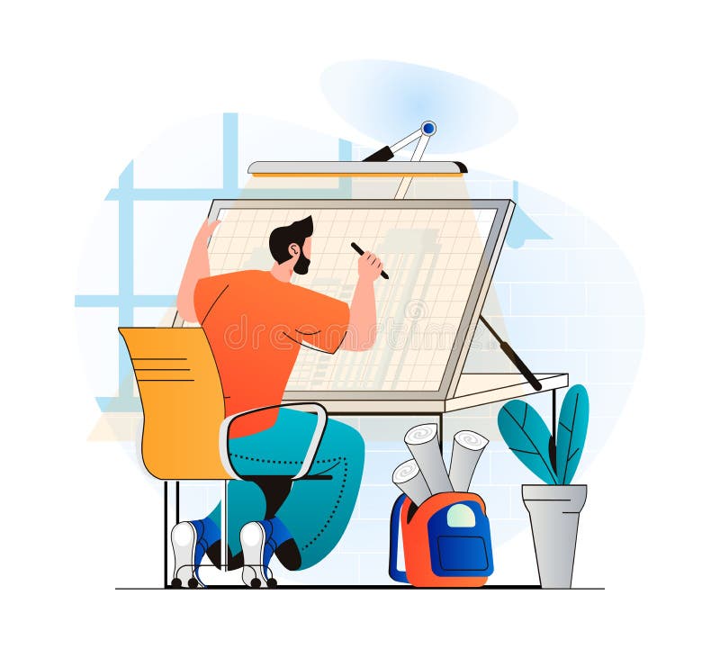 Construction Engineer Concept in Modern Flat Design. Stock Vector ...