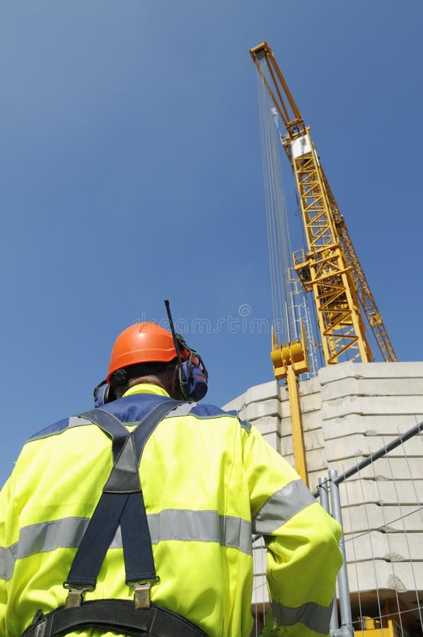 Construction Engineer and Crane Stock Image - Image of worker ...
