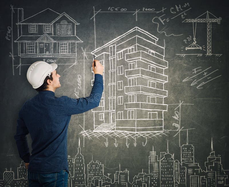 Engineer Drawing with Pencil and Ruler Stock Illustration ...