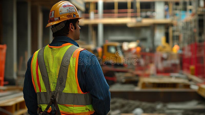 Construction Engineer in Hard Hat and Safety Vest Overseeing Progress ...