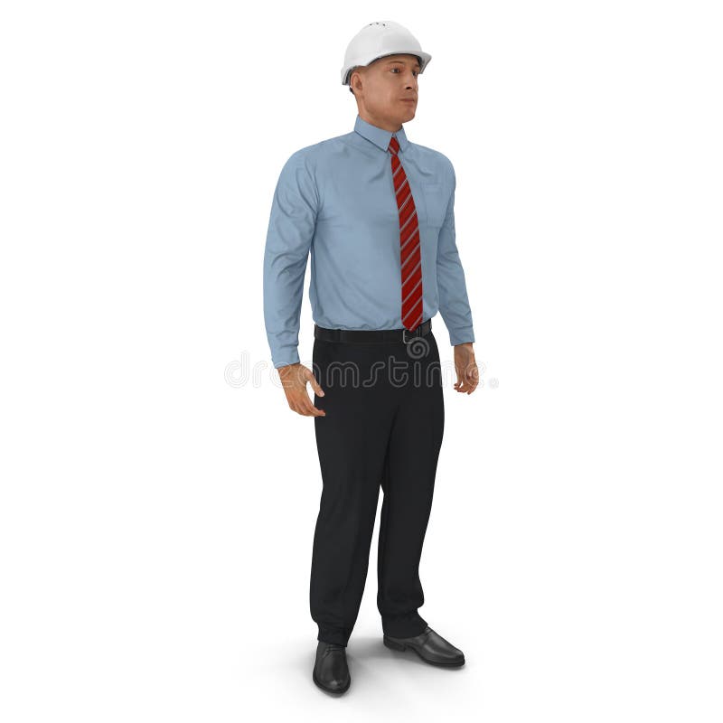 Construction Engineer in Hardhat Standing Pose Isolated on White ...