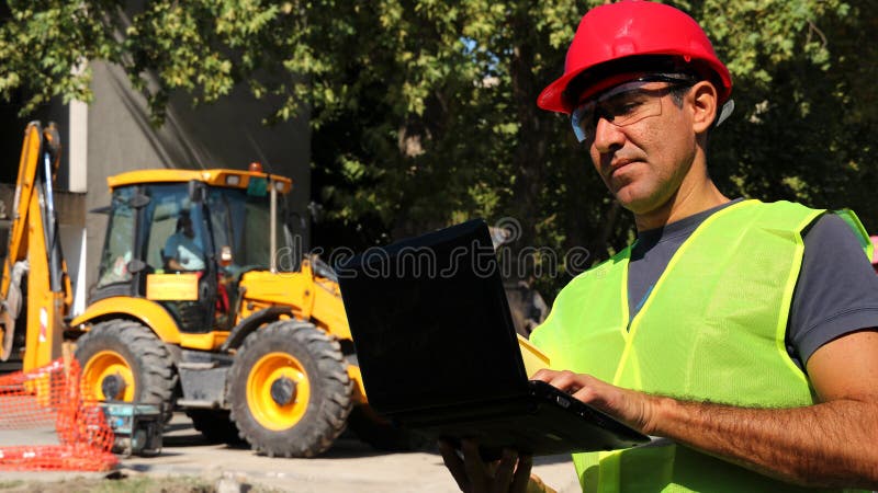 Construction Engineer with Laptop Computer Stock Photo - Image of ...