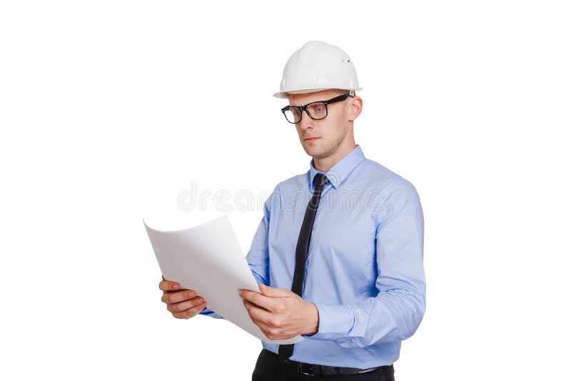 Handsom Construction Engineer with Blueprint Looking at the Camera ...