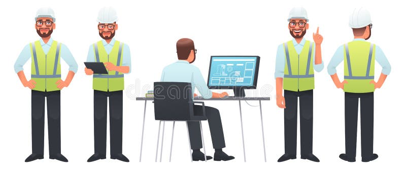 Construction Engineer Man in a Helmet and Signal Vest. Worker in ...