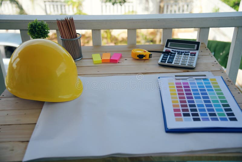 Construction Engineer Office Desk Architect Workplace. Engineer Drawing ...