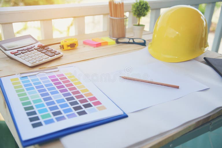 Construction Engineer Office Desk Architect Workplace. Engineer Drawing ...