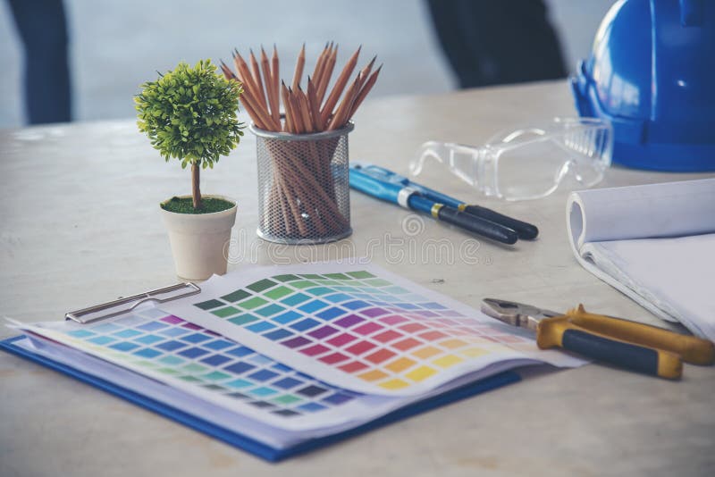 Construction Engineer Office Desk Architect Workplace. Engineer Drawing ...