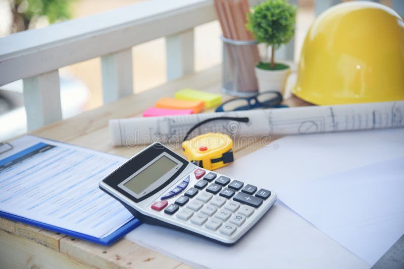 Construction Engineer Office Desk Architect Workplace. Engineer Drawing ...