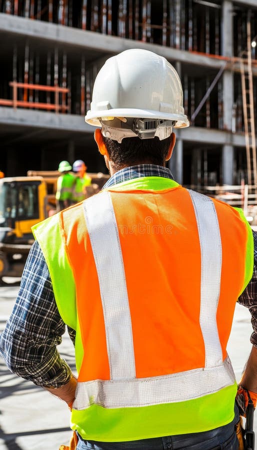 Construction Engineer Overseeing Progress at Busy Construction Site ...