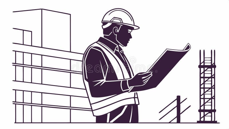 Construction Engineer with Plan, Building Site Vector Graphic. Vector ...