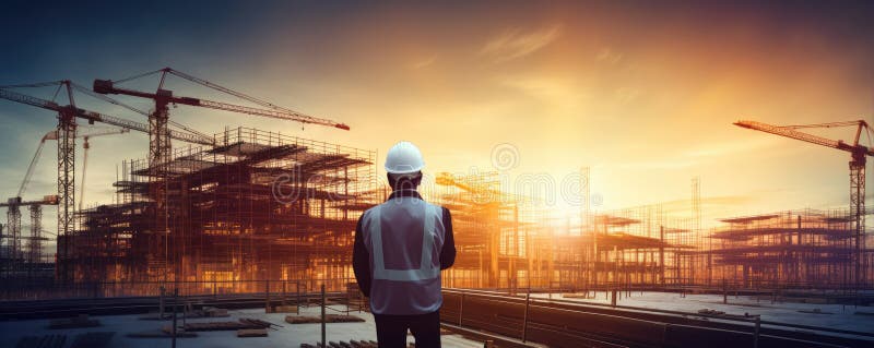 Construction Engineer Planning Work on Factory Site Stock Illustration ...