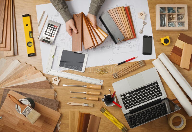 Construction Engineer`s Desk Stock Photo - Image of draft, house: 214253650