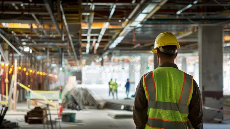 Construction Engineer with Safety Standard Looking at Building at ...