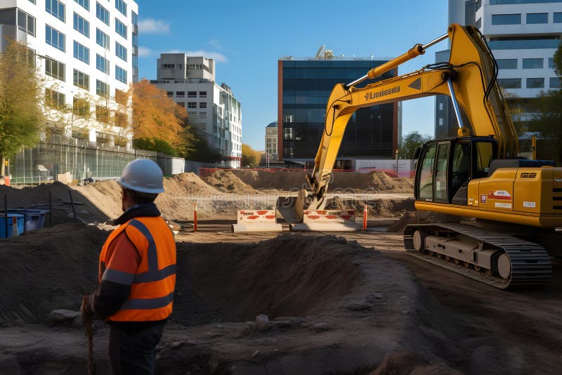 Construction Engineer Supervising Work at Building Site. Neural Network ...