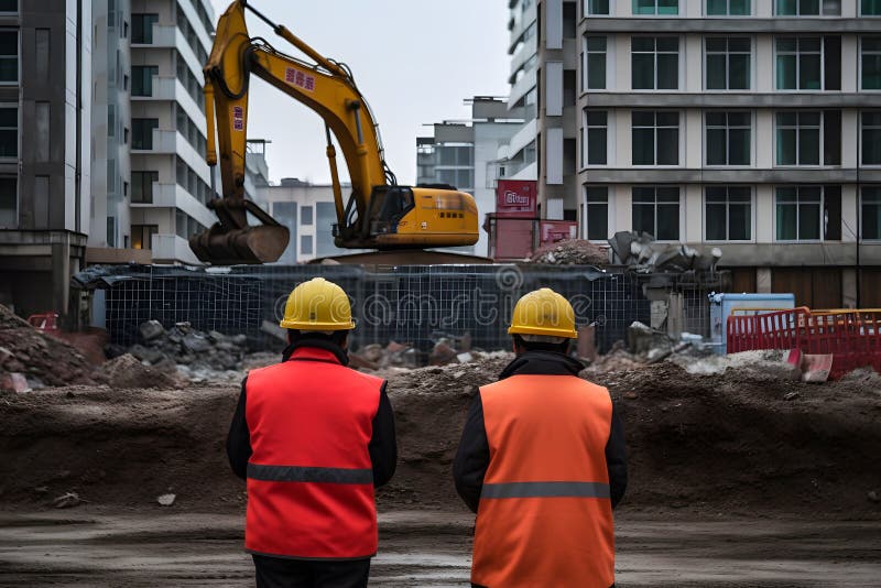 Construction Engineer Supervising Work at Building Site. Neural Network ...