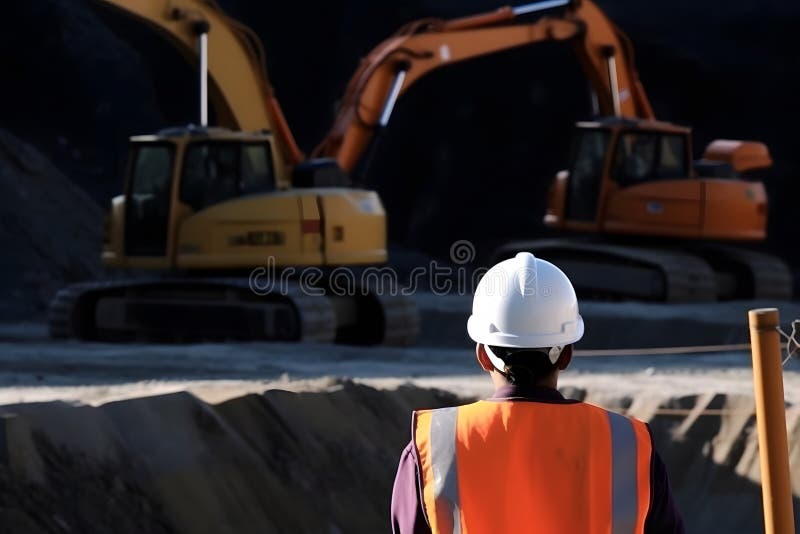 Construction Engineer Supervising Work at Building Site. Neural Network ...
