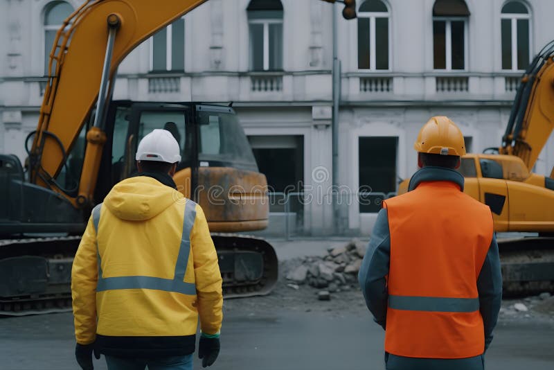 Construction Engineer Supervising Work at Building Site. Neural Network ...